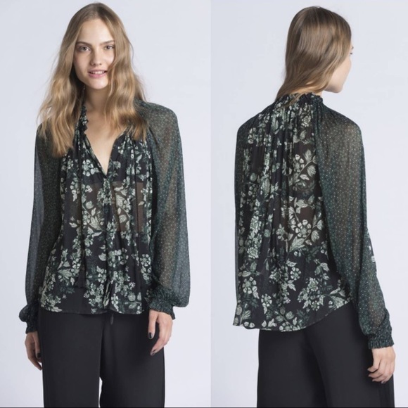 Free People | Tops | Free People Hendrix Green Sheer Flowy Pattern Long ...